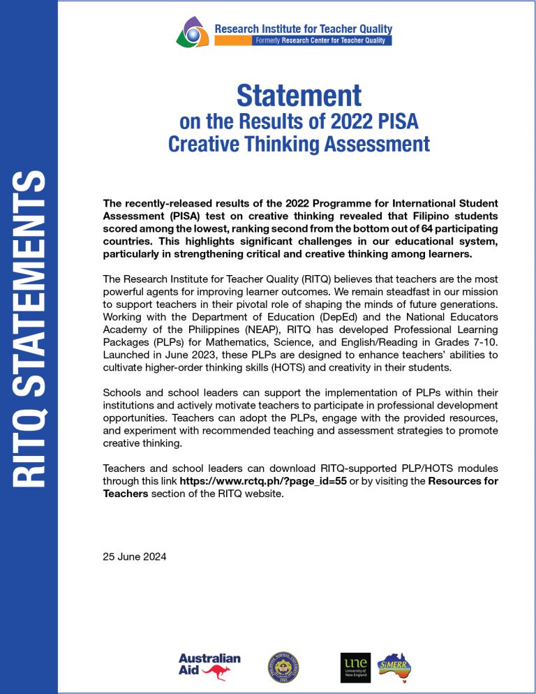 Statement on the Results of 2022 PISA Creative Thinking Assessment – Research Institute for ...