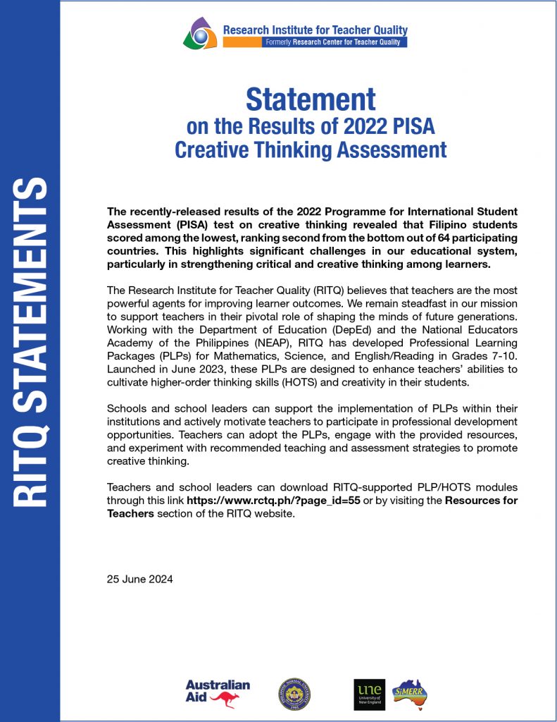Statement on the Results of 2022 PISA Creative Thinking Assessment ...